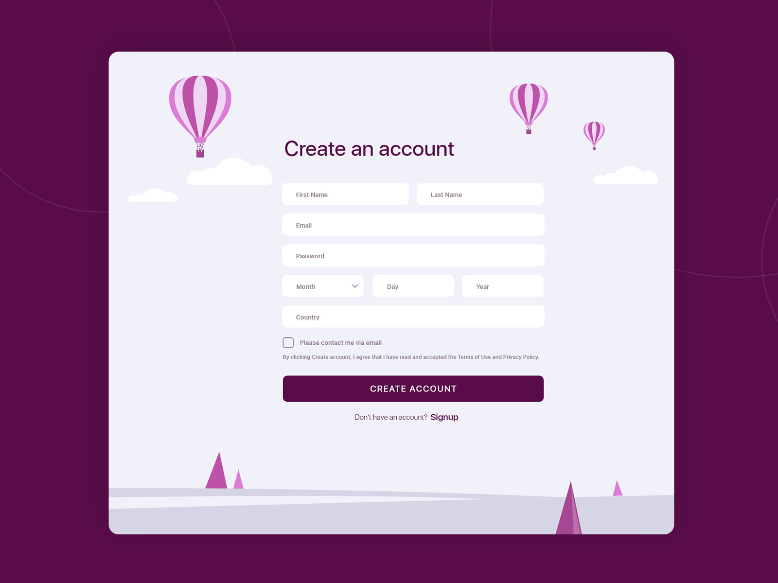 User Signup Form Page by AWAYR on Dribbble