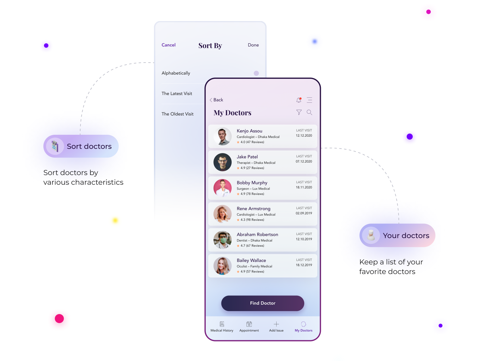 Health Note app / Doctors page by Poniatyshyn Alina on Dribbble