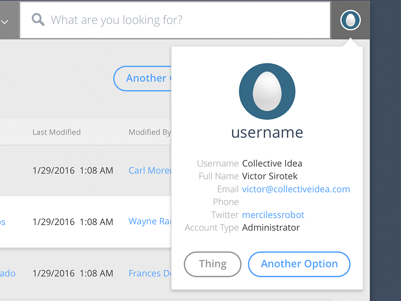 App UI - User Info Panel by Victor Sirotek for Collective Idea on Dribbble