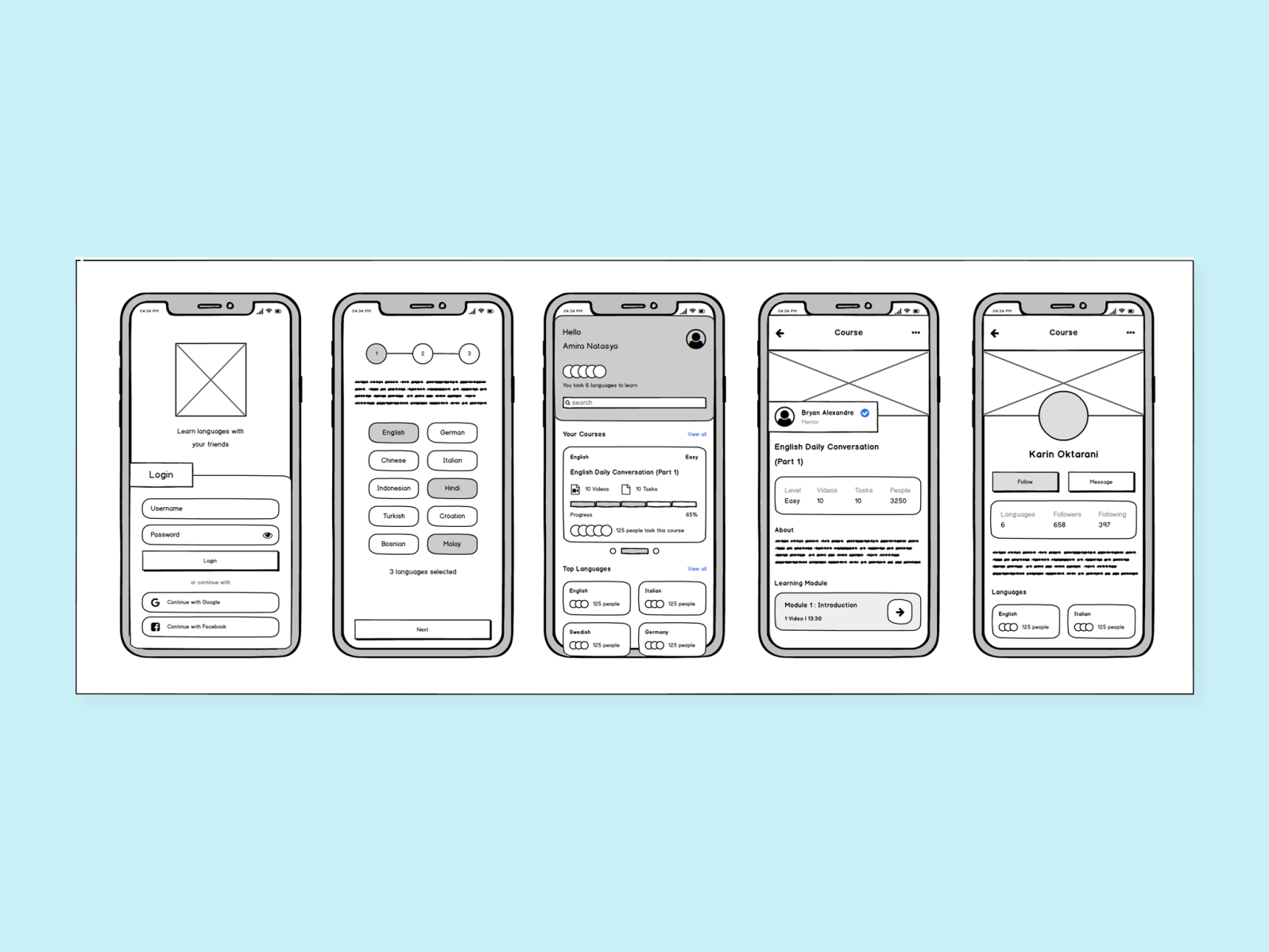 Languages Learning App Wireframe by uxwelist on Dribbble