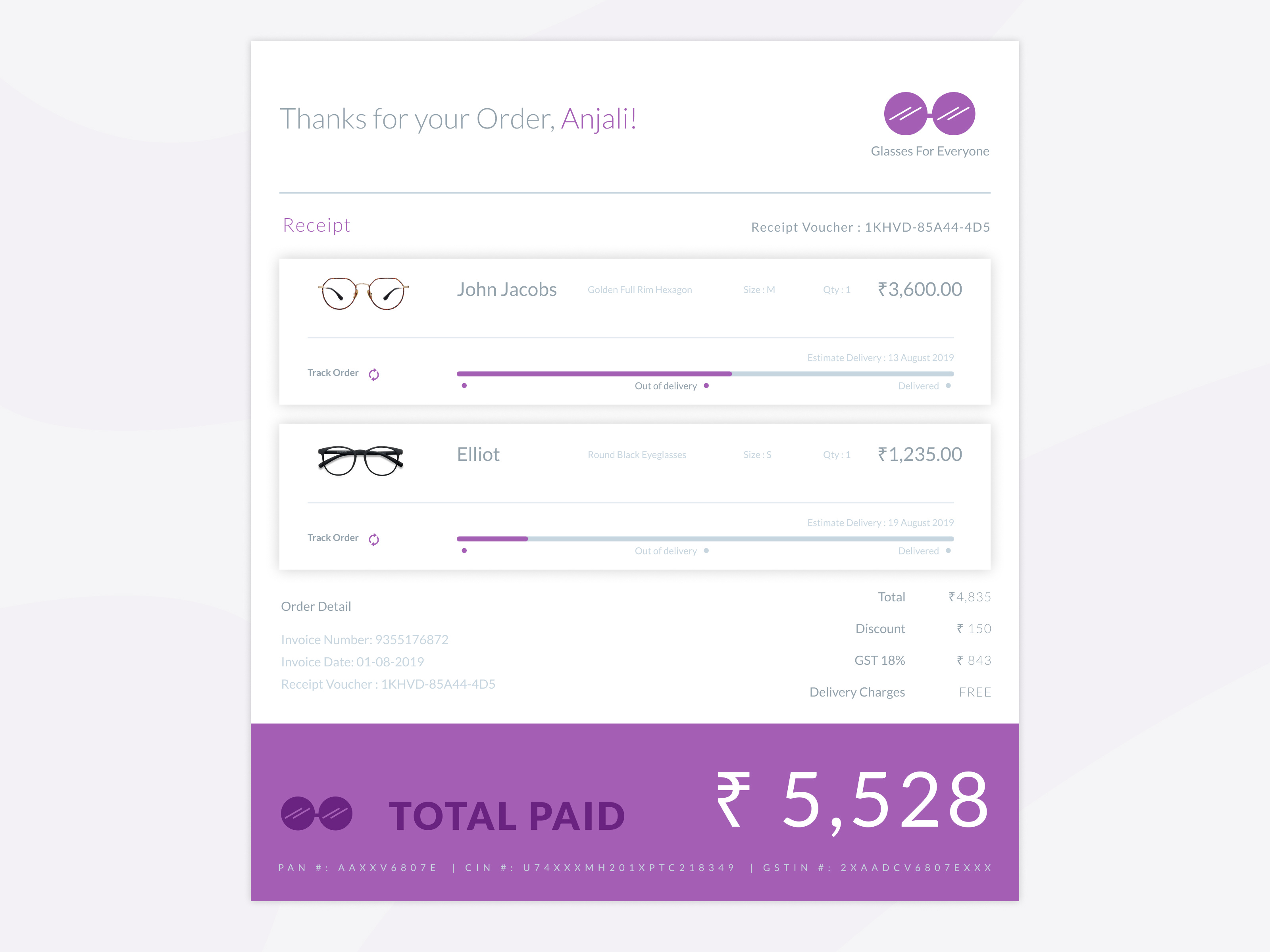E-Mail Receipt - Daily Ui #017 by Anjali Surelia on Dribbble