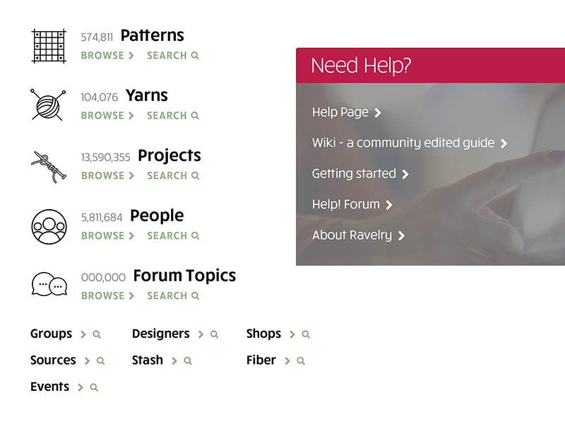 Ravelry Explore and Help Elements by Tammy Hart on Dribbble
