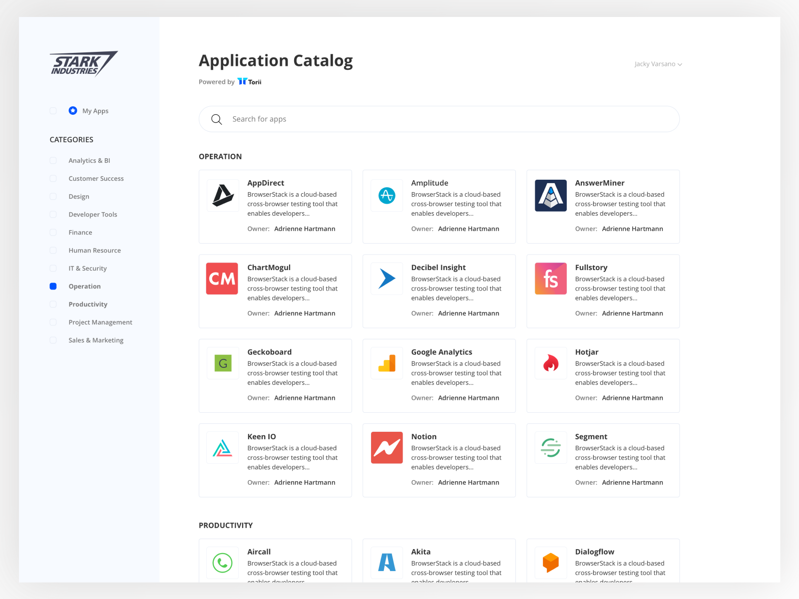 APPlICATION CATALOG by Jacky Varsano on Dribbble