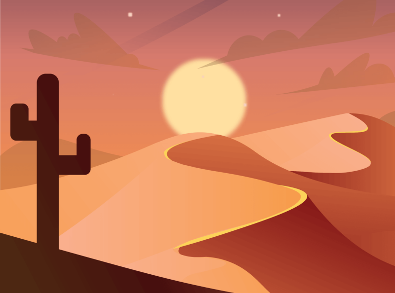Desert (sunset-night-day) Scenic Illustrations by Pixel True on Dribbble