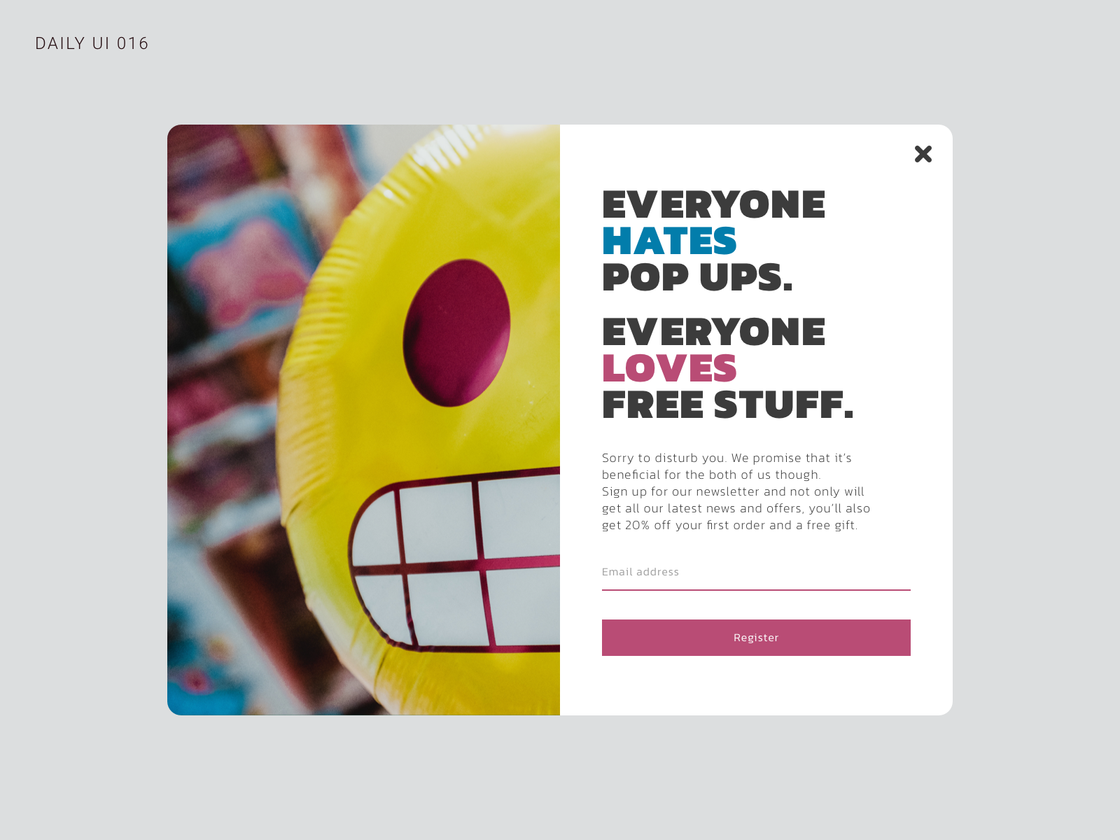 Daily UI 016 - Pop Up/Overlay by Jonathan Fox on Dribbble