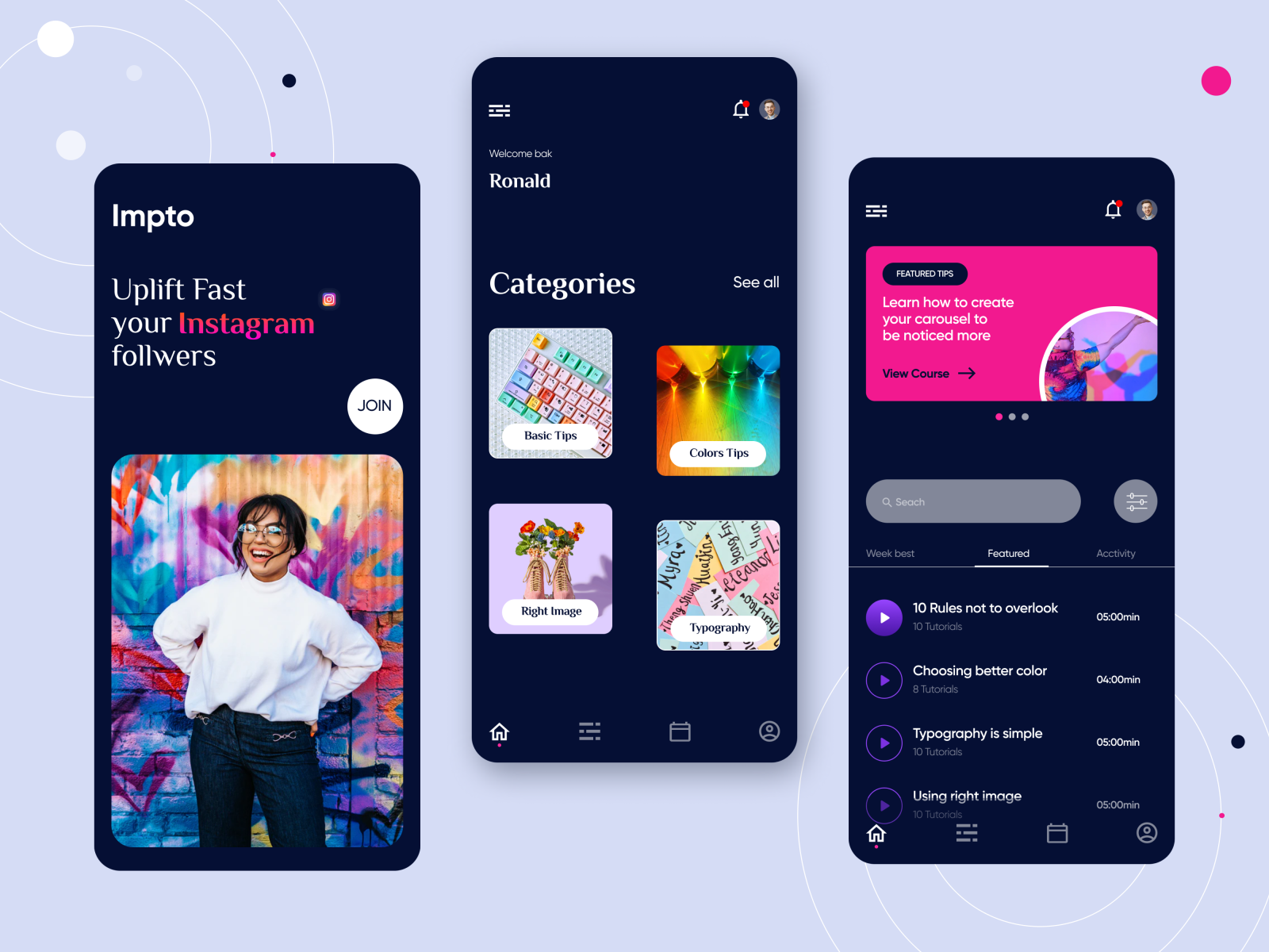 Impto - App for IG followers growth tips by Zumur Deb on Dribbble