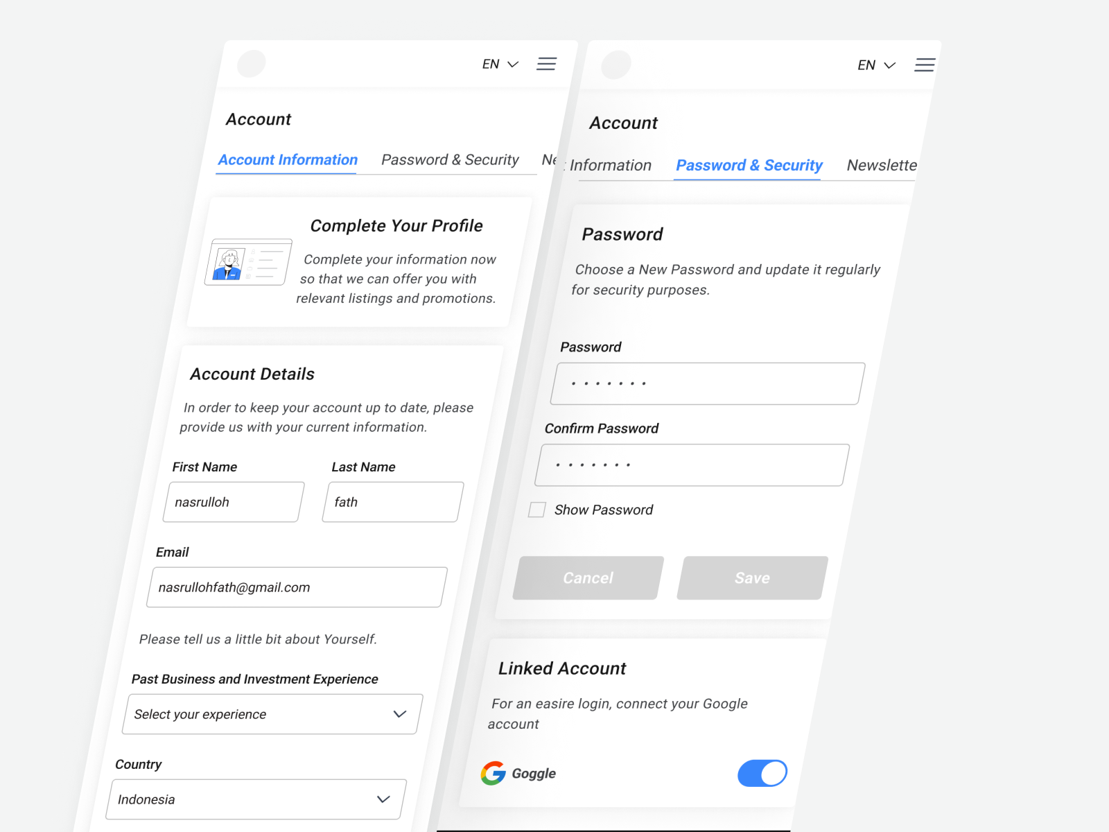 Account Setting Page by Nas on Dribbble
