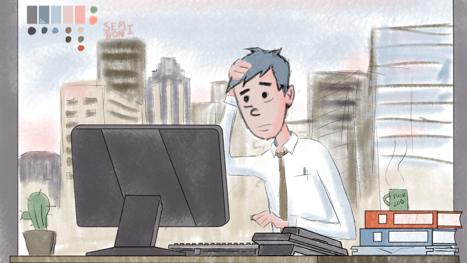 Сhapter-5 "The begining of the work day" (sketch) by Alexander Samolyuk ...