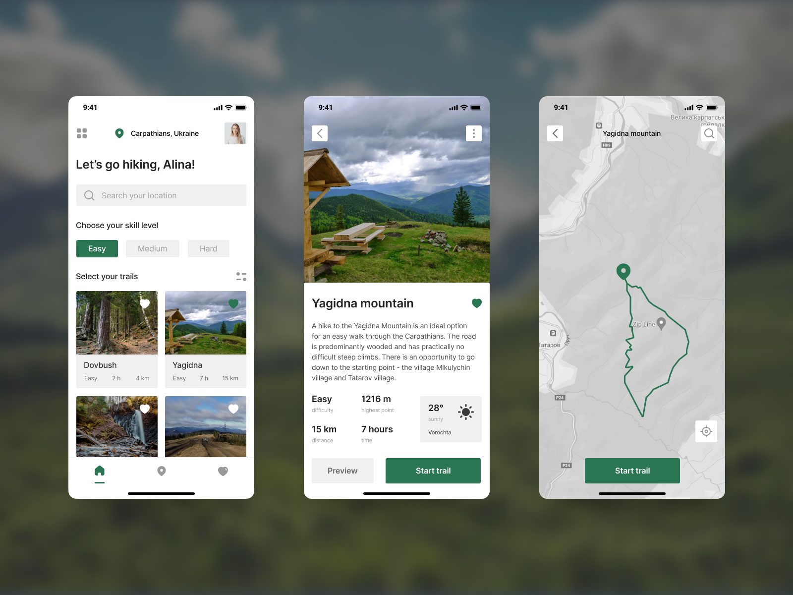 IOS app for hiking by Alina Kreshchenko on Dribbble