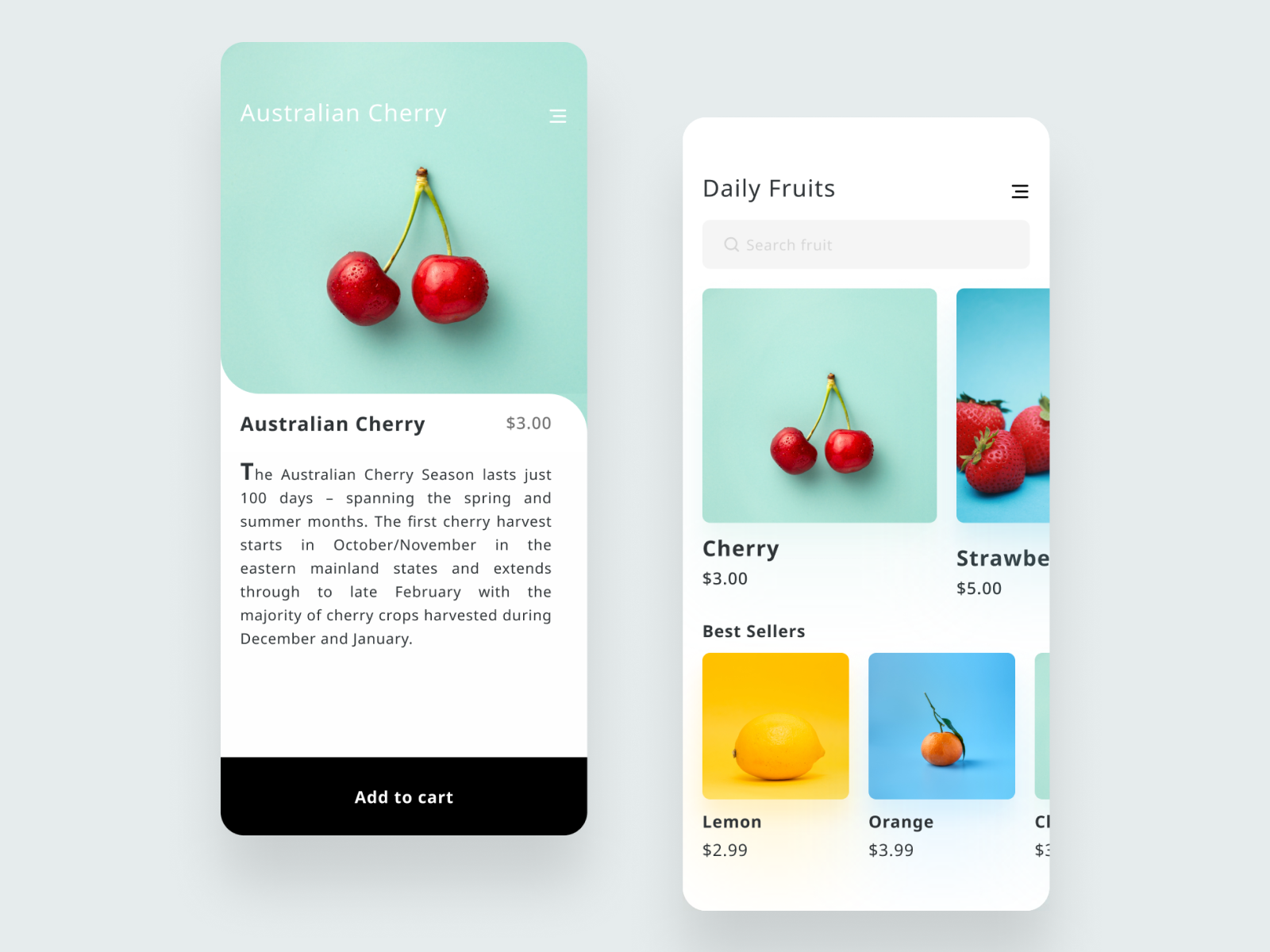 Fruit App UI by Zunaid Aslam on Dribbble