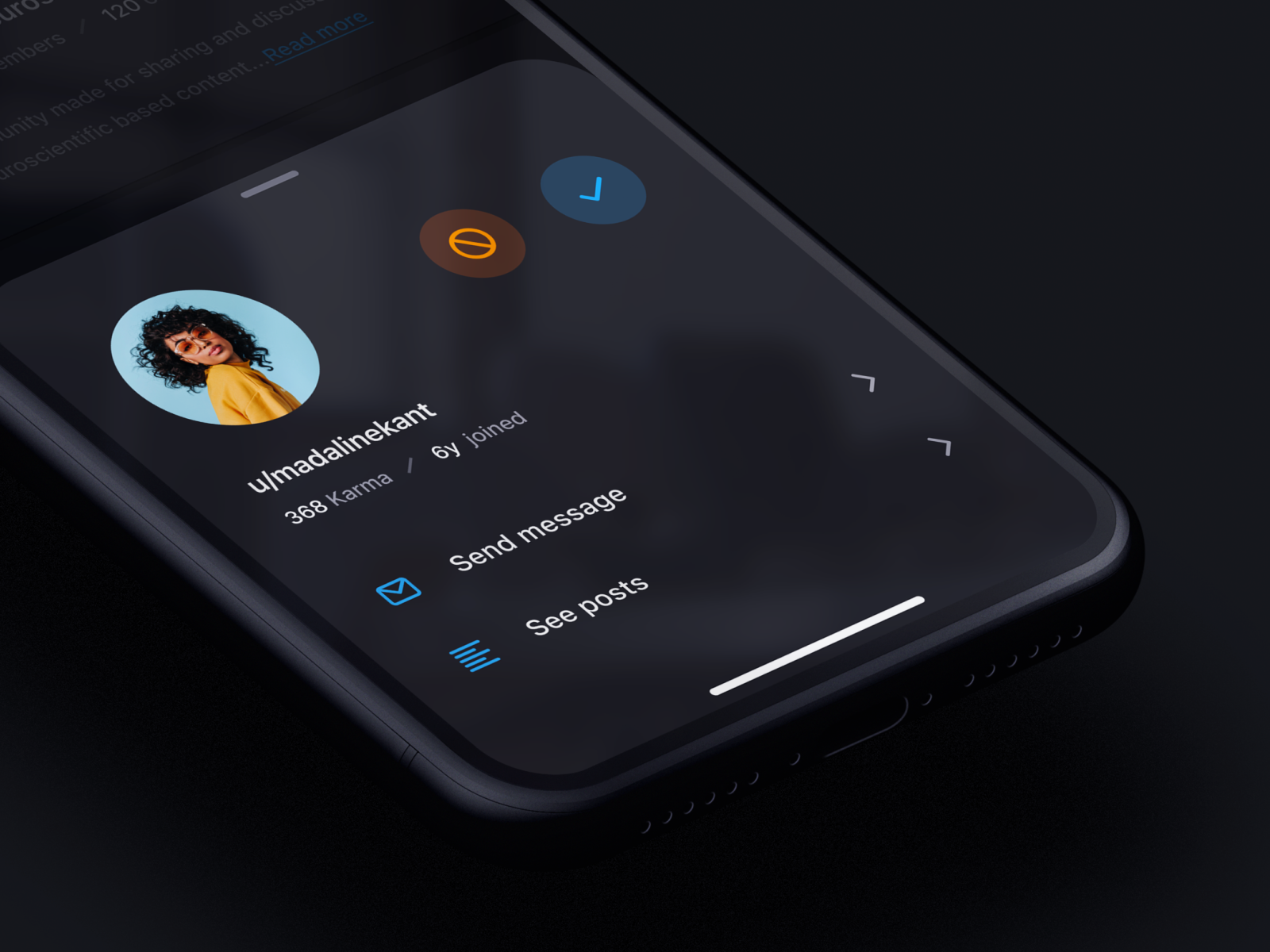 Bionic (Reddit client for iOS) User profile view by Matteo on Dribbble