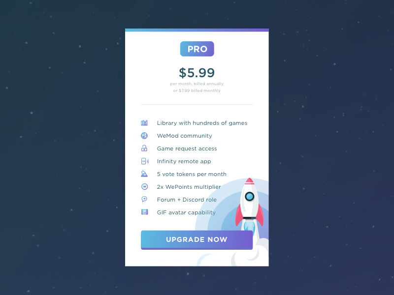 Pro Pricing Card / WeMod by Mitchell Fox on Dribbble
