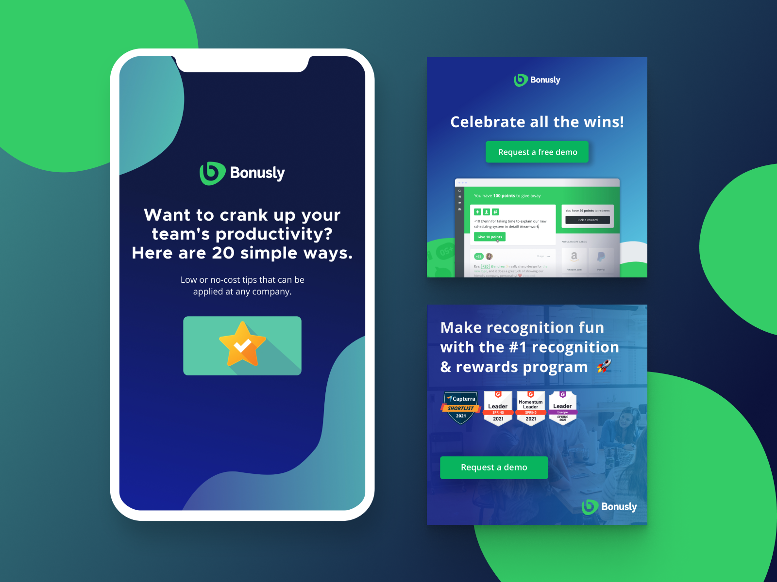 Bonus.ly Social Media Ads by Kelvin Khoa Nguyen for KlientBoost on Dribbble