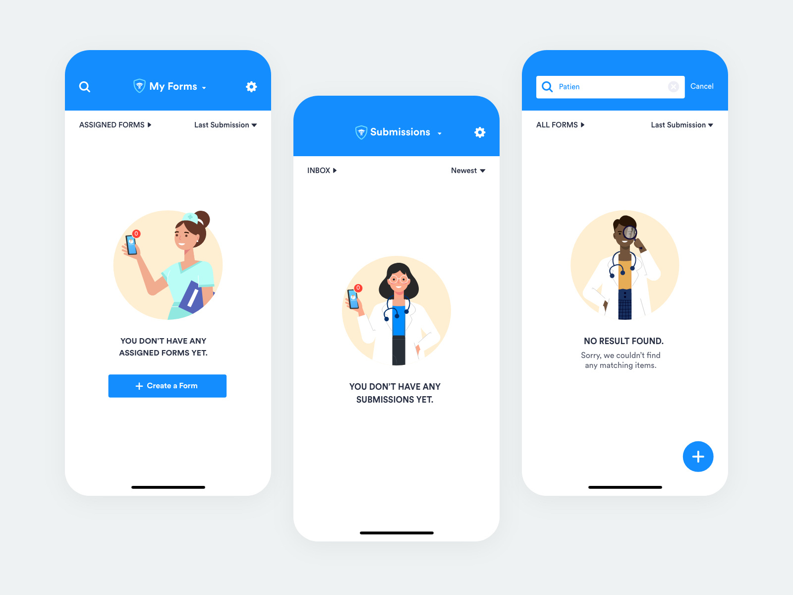 Empty Screens for JotForm Health App by Duygu Ulutaş on Dribbble