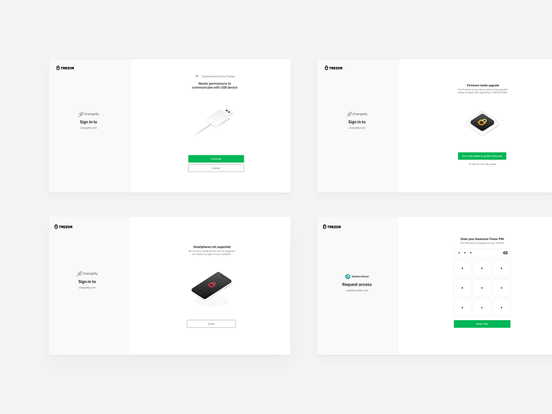 Trezor connect screens by Myro Fanta on Dribbble