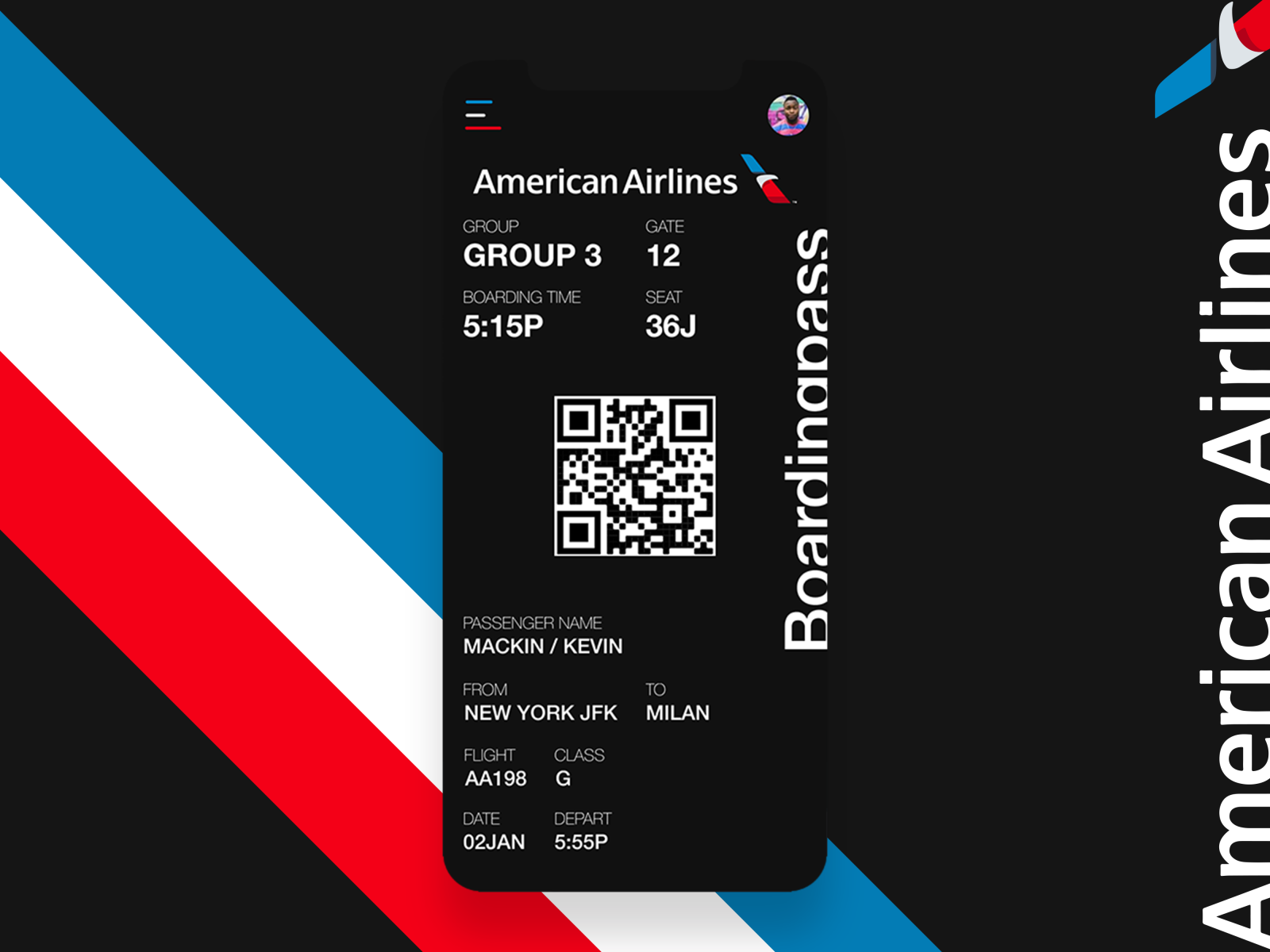 Daily UI: 024 Boarding Pass by Kevin Mackin on Dribbble