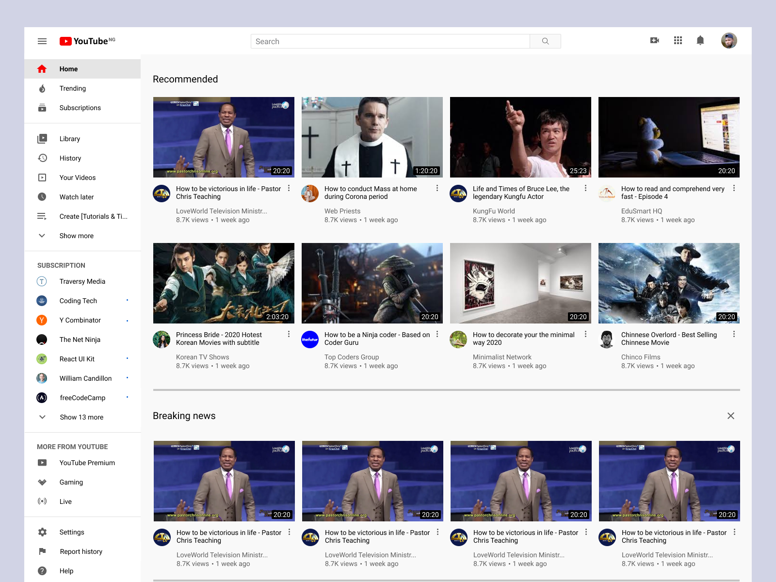 youtube clone by Vick Greenfields on Dribbble