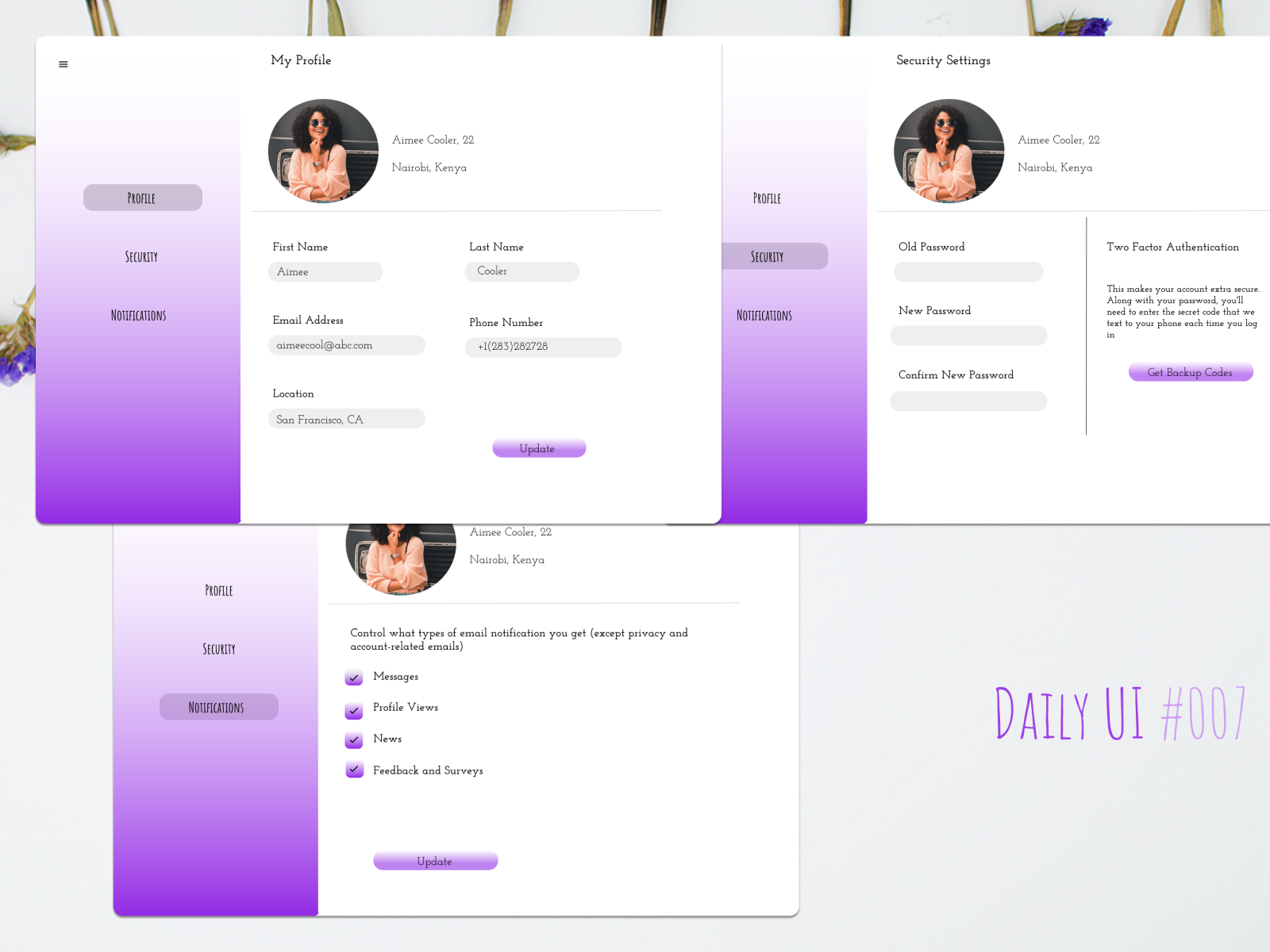 Settings Page UI by Elinor Kaguongo on Dribbble