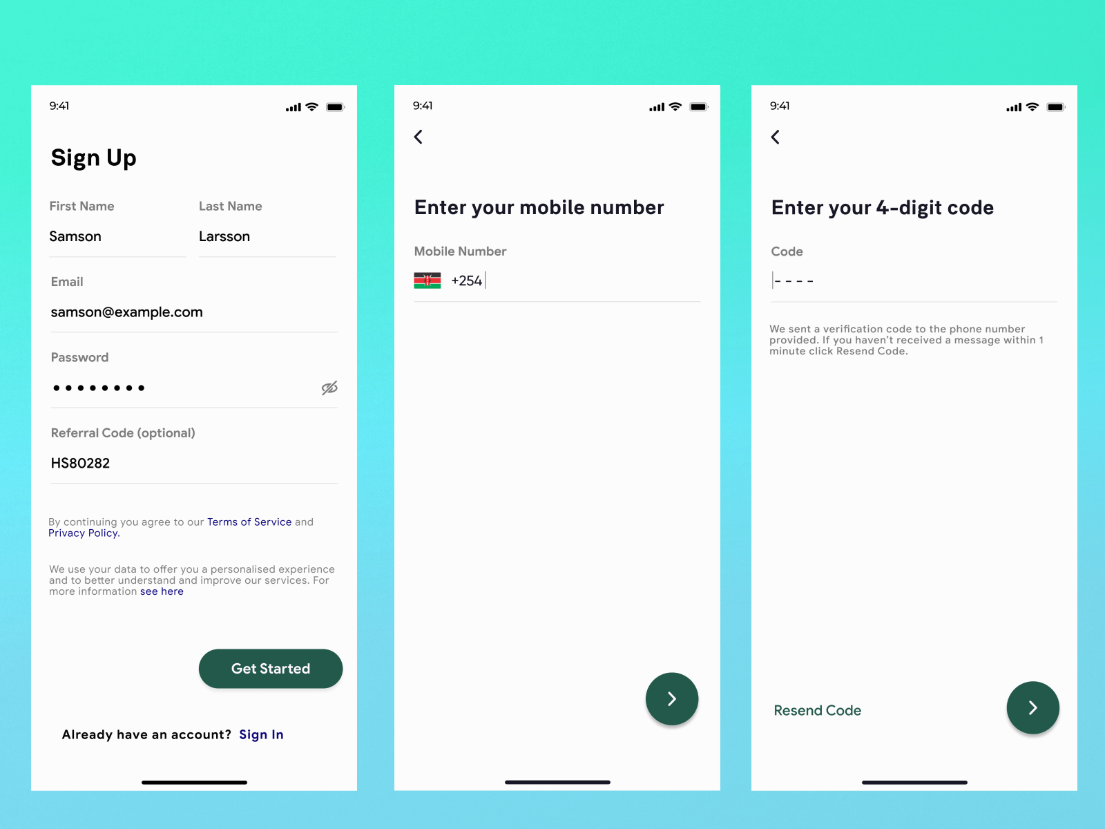 Account Sign up with OTP and Referral Code by Samson Larsson on Dribbble