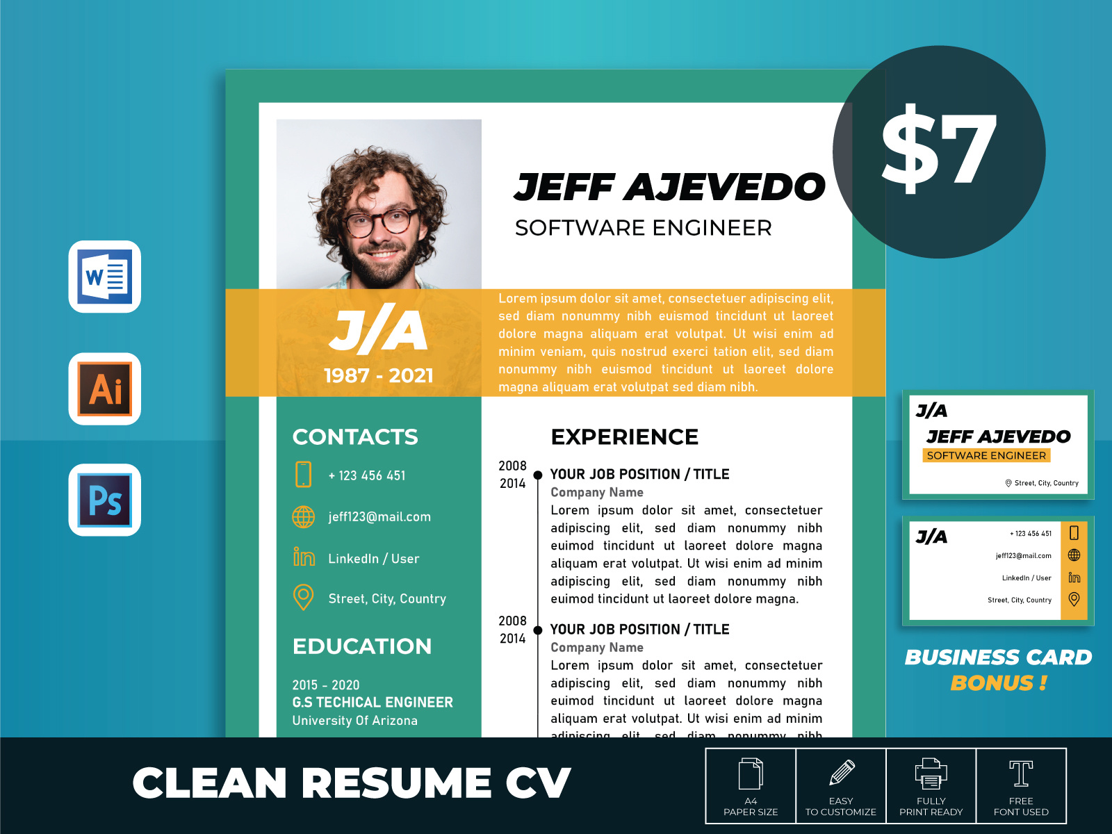 Resume Template With Business Card by Agus Rustandi on Dribbble
