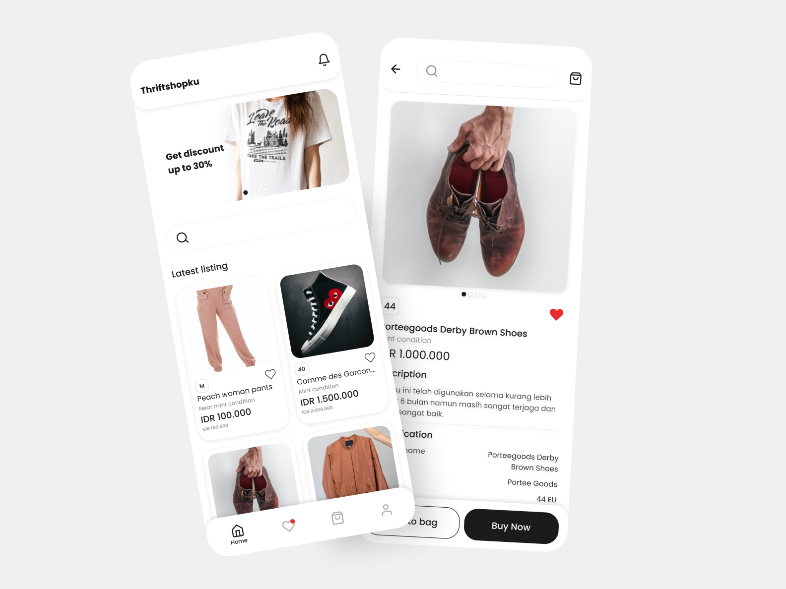 Thrift shop minimal mobile app by Tata Feraro Mukarram on Dribbble