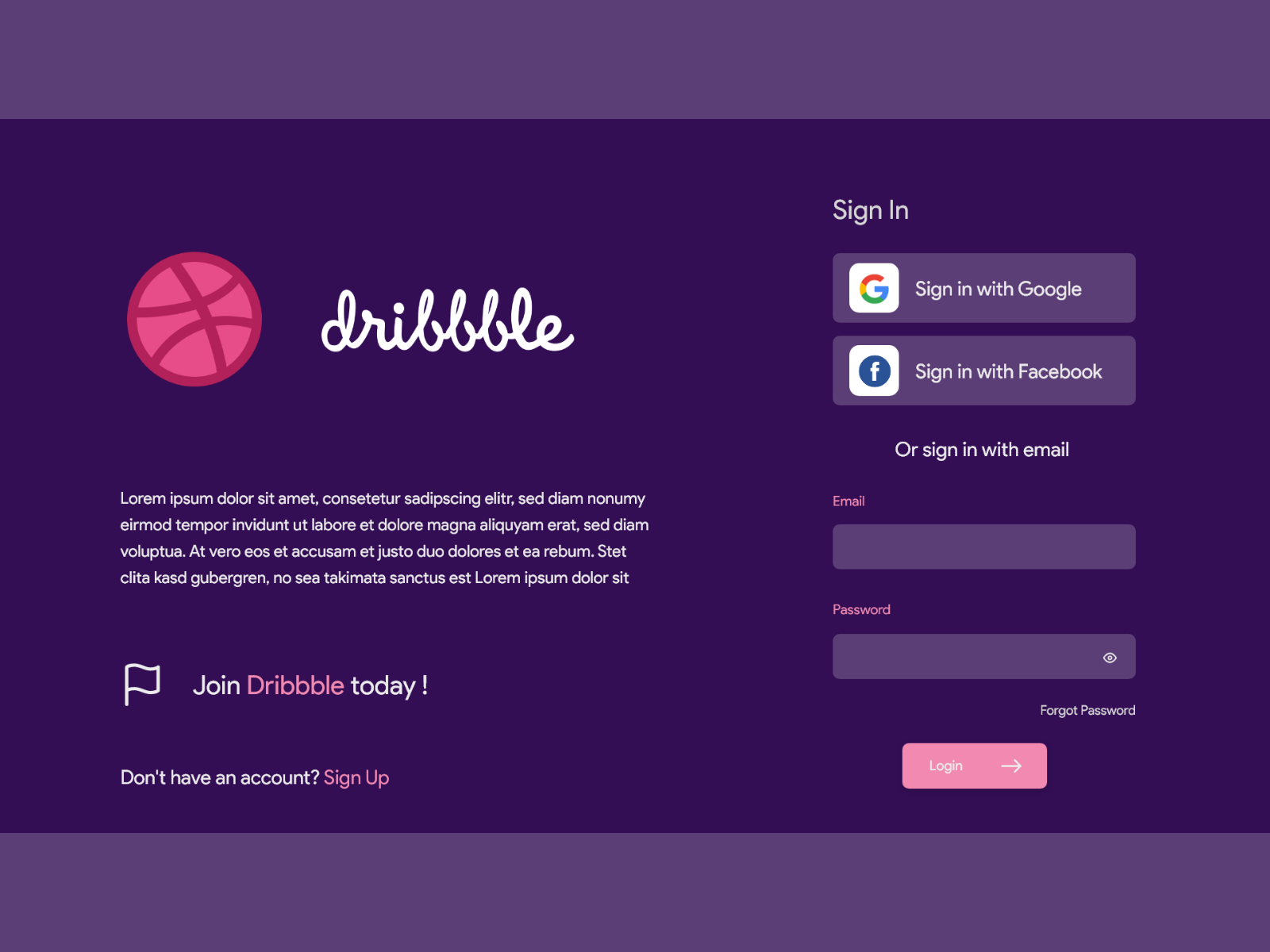 Dribbble sign in page by Rajat Chowdhury on Dribbble