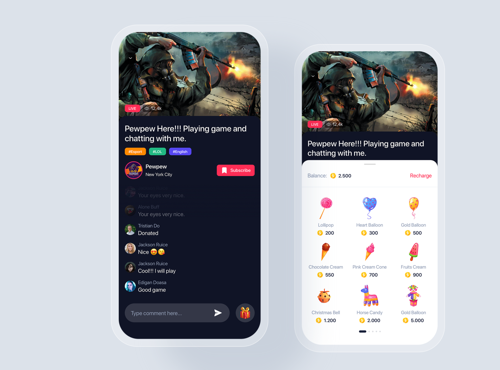 Livestream Game UI App by Sy Thong Nguyen on Dribbble
