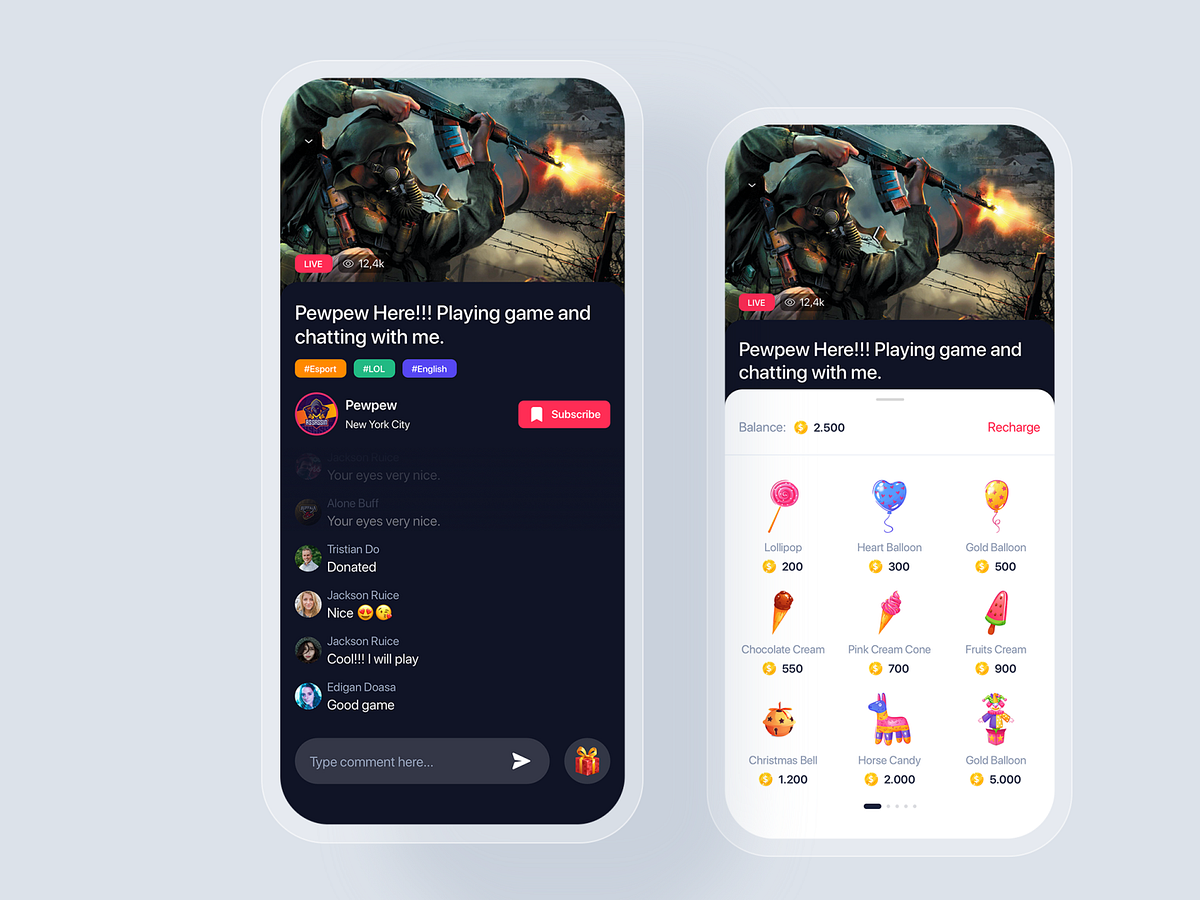 Livestream Game UI App by Sy Thong Nguyen on Dribbble