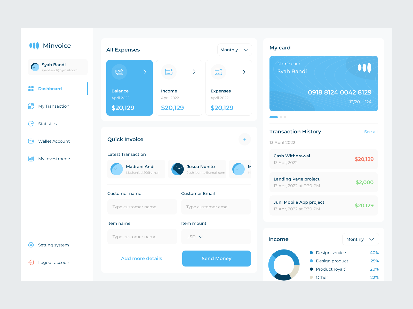 Minvoice - Invoicing Dashboard Design by Syahrul Falah for Vektora on ...