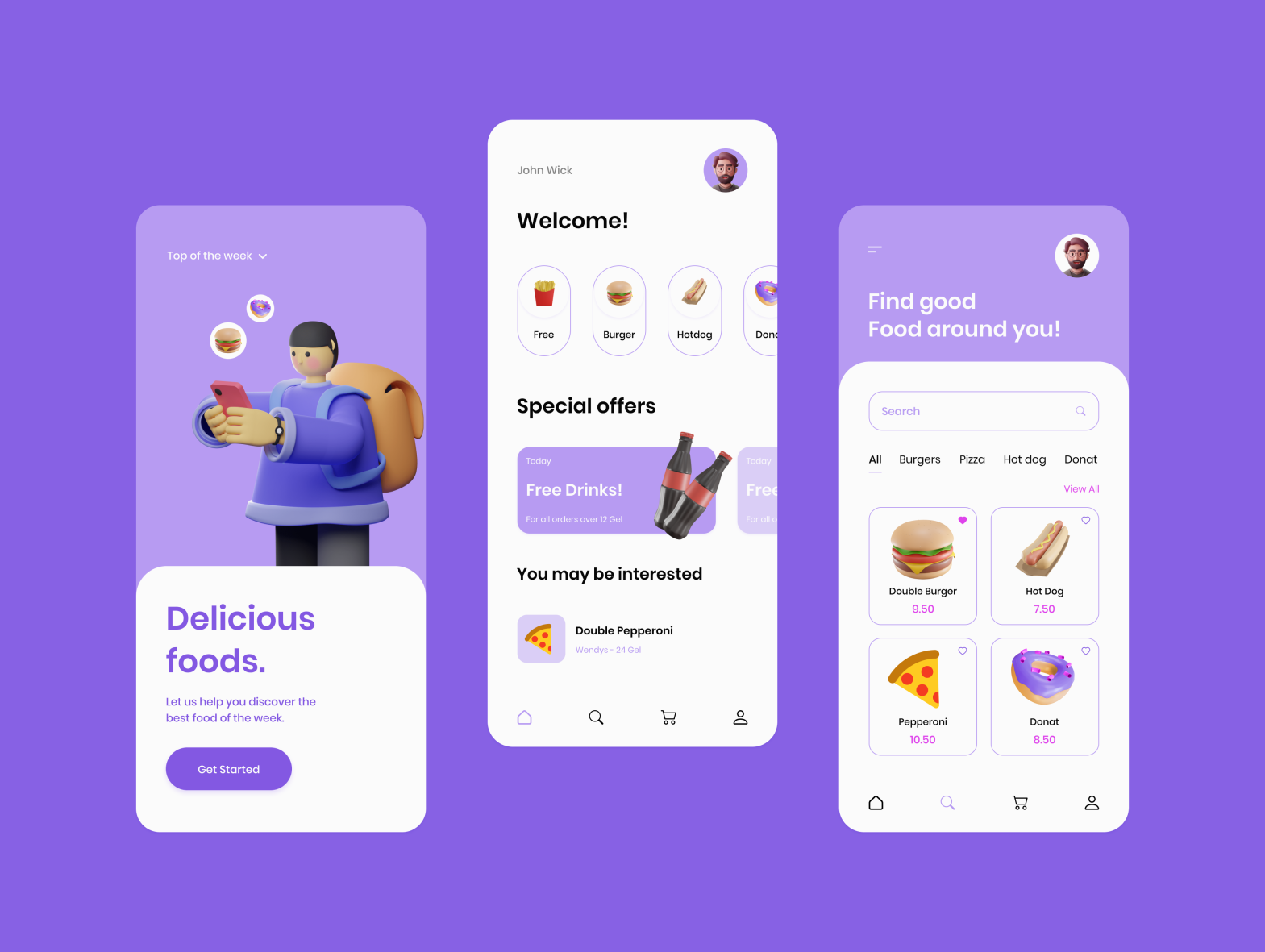 Delicious foods app design by Nina Kvaratskhelia on Dribbble