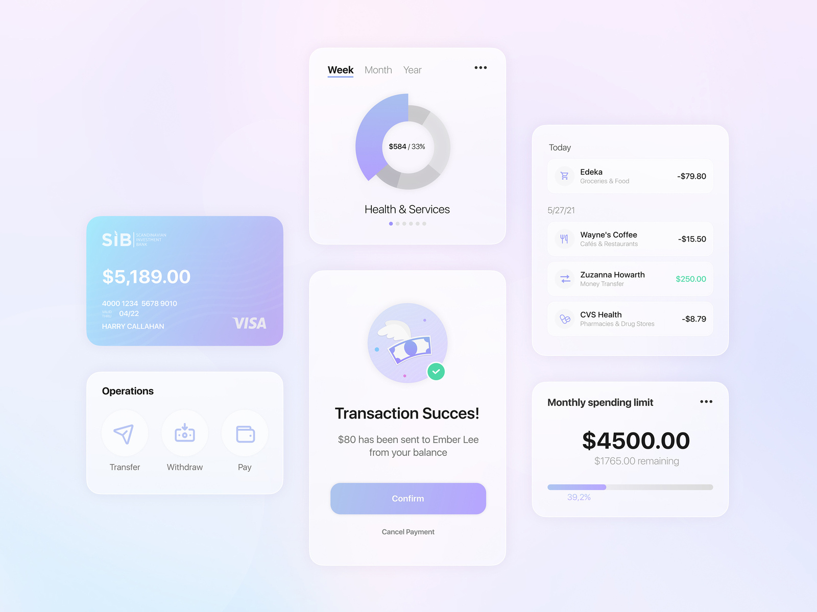 Banking App UI Elements by Olha Fednina on Dribbble