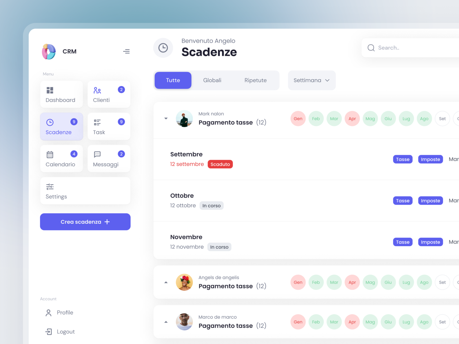 CRM Dashboard by Angelo Libero Designs on Dribbble
