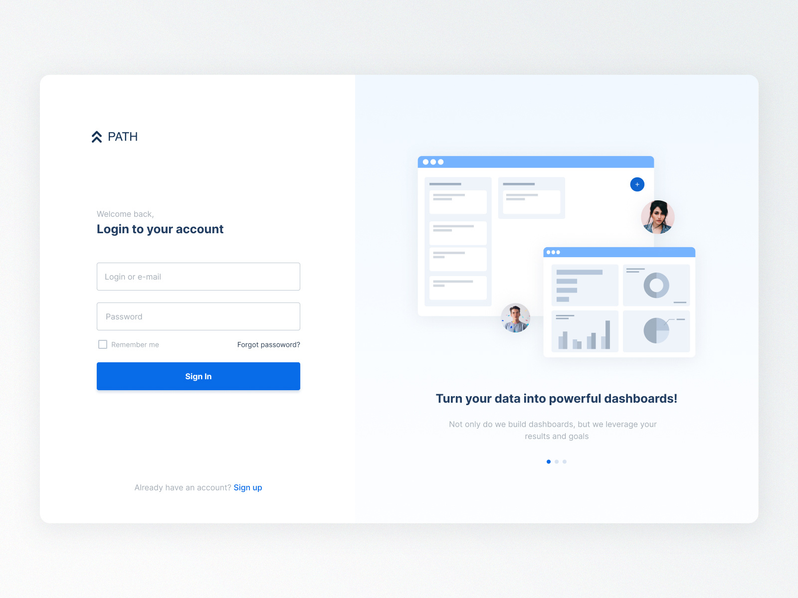 Dashboard Login by Vanessa Maciel on Dribbble