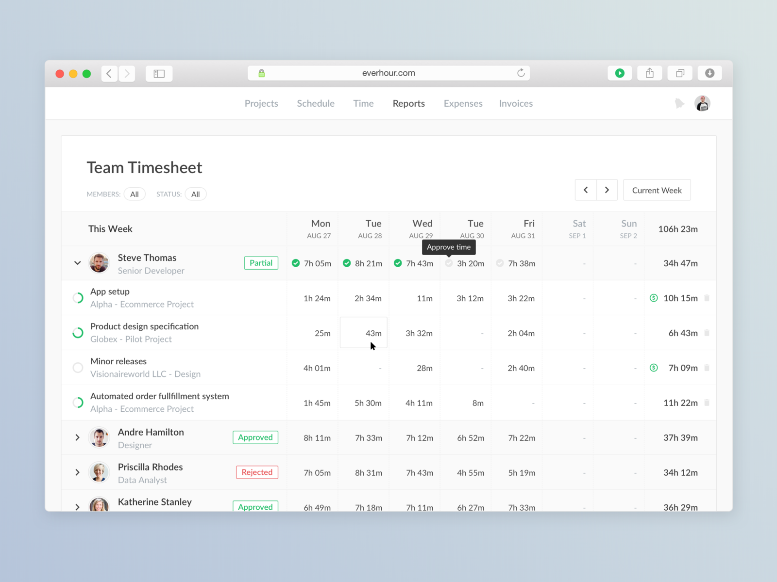 Everhour Team Timesheet by Yauhen Rymasheuski on Dribbble