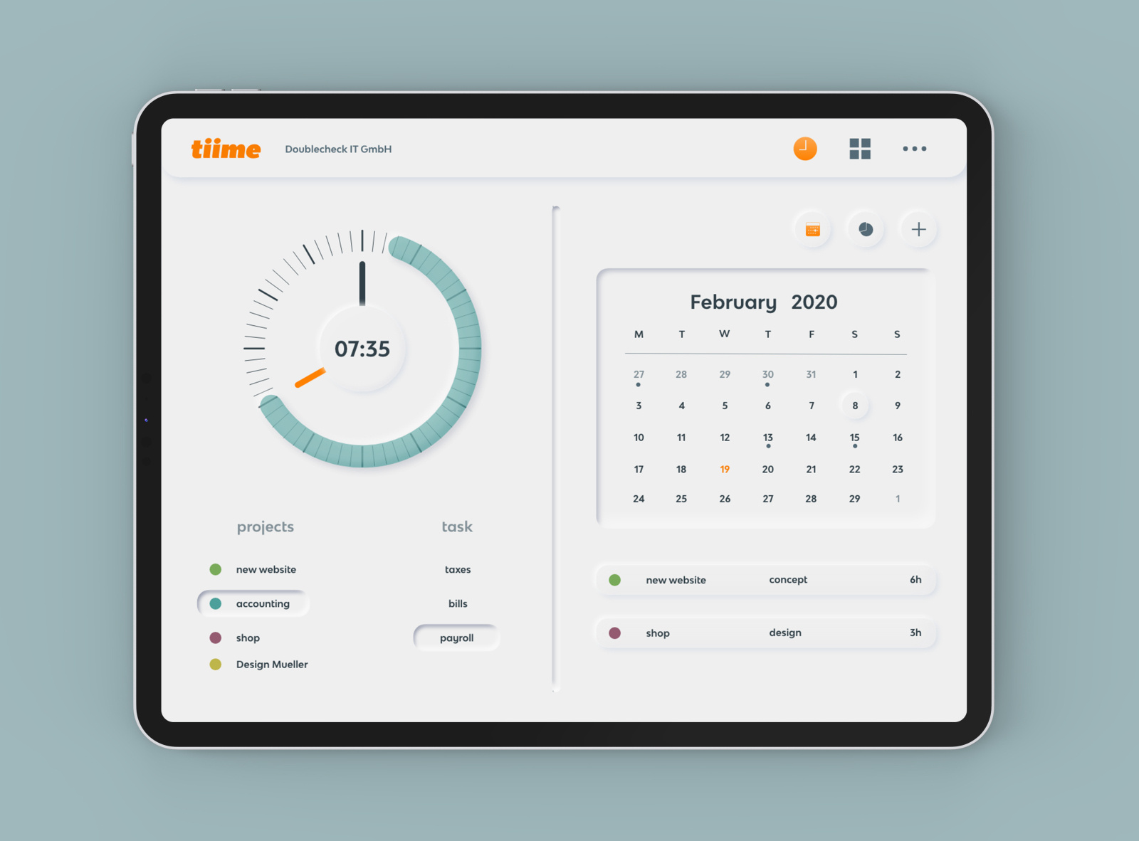 tiime - time tracking app by Erik Lolies on Dribbble