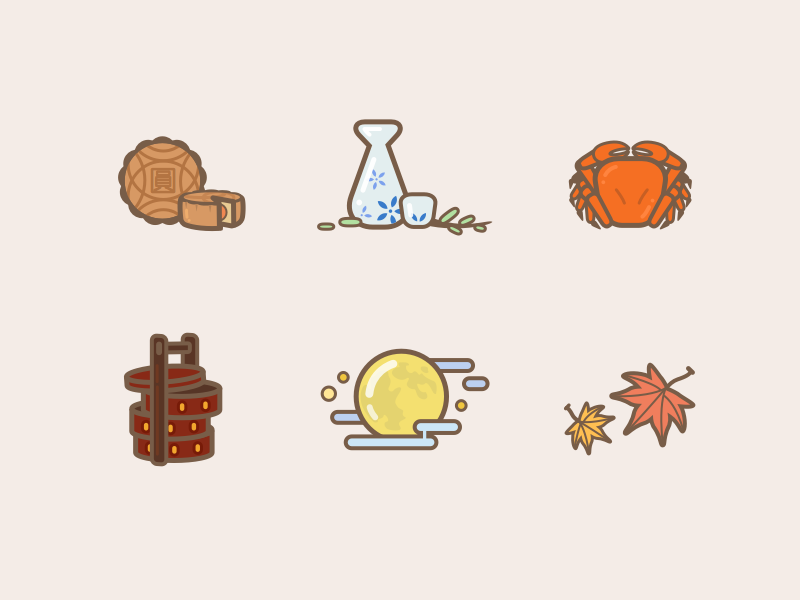 Icoins for Mid Autumn Day by Momo J on Dribbble