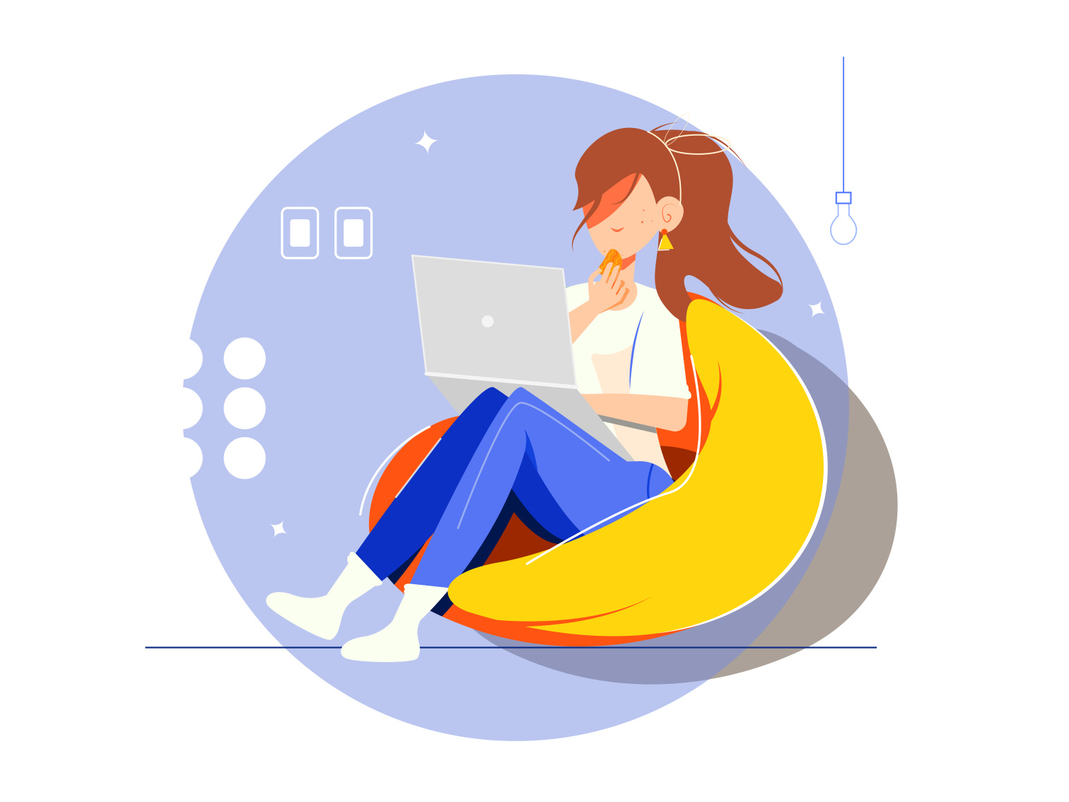 The illustration depicts a girl sitting at a laptop. by Nikita_Krushko ...