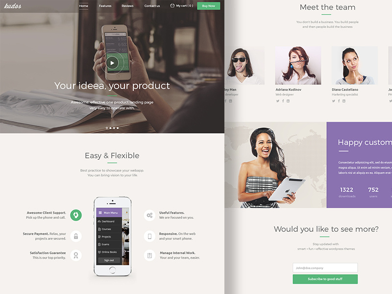 Kudos Landing Page by Dorin Andrei ♒ on Dribbble