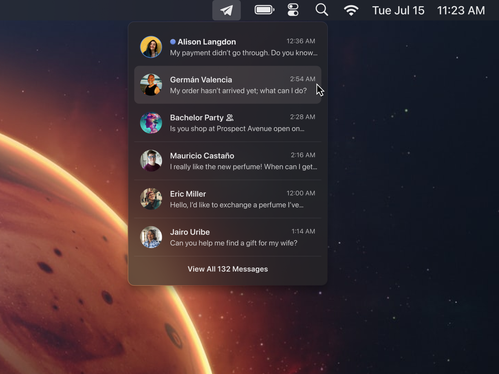 Telegram macOS menu bar by Taras Savytskyi on Dribbble