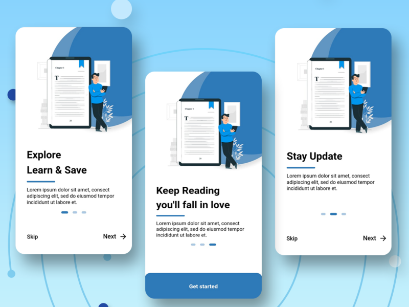 Ebook Ui onboarding Screen by Evenmore Infotech on Dribbble