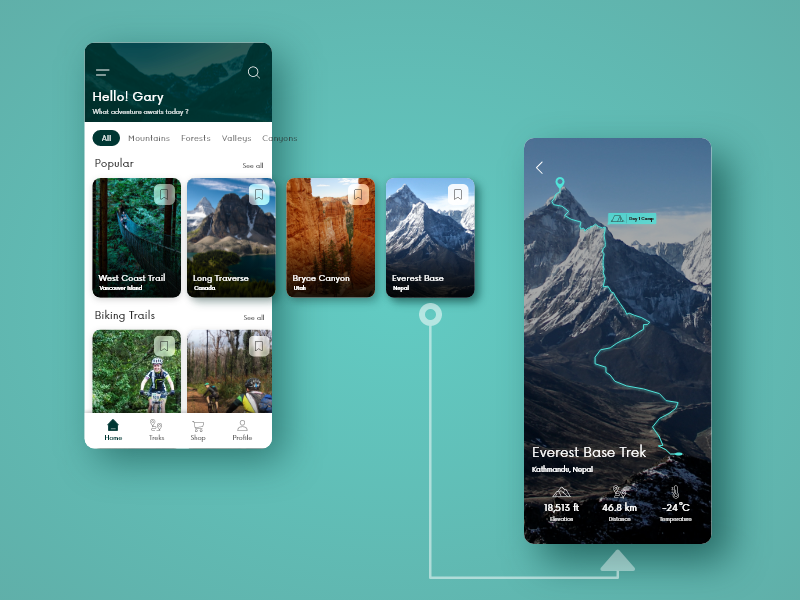 Trekking App UI by Junaid Khan on Dribbble