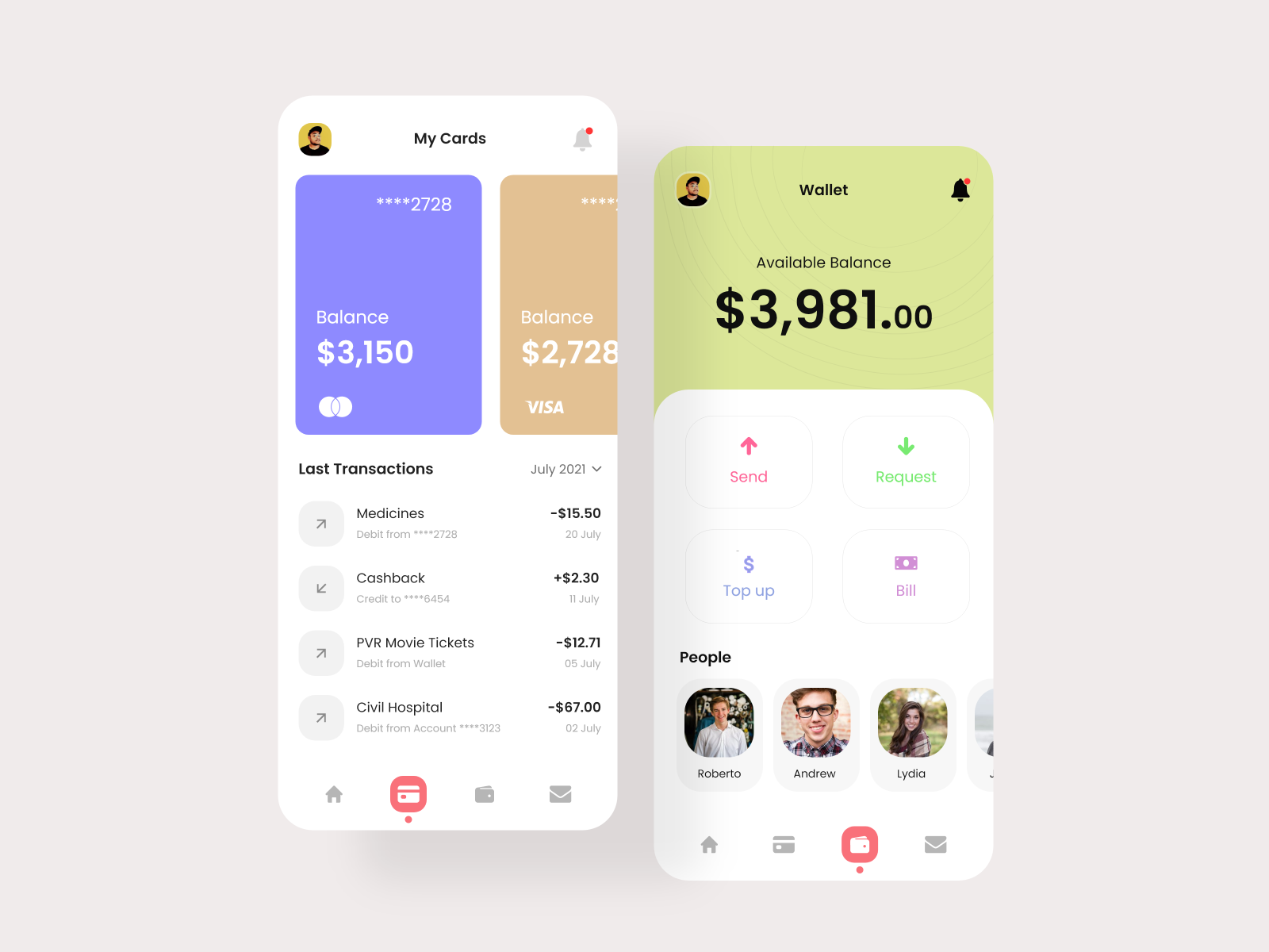 Wallet App Mobile UI Design by Tarandeep Singh on Dribbble