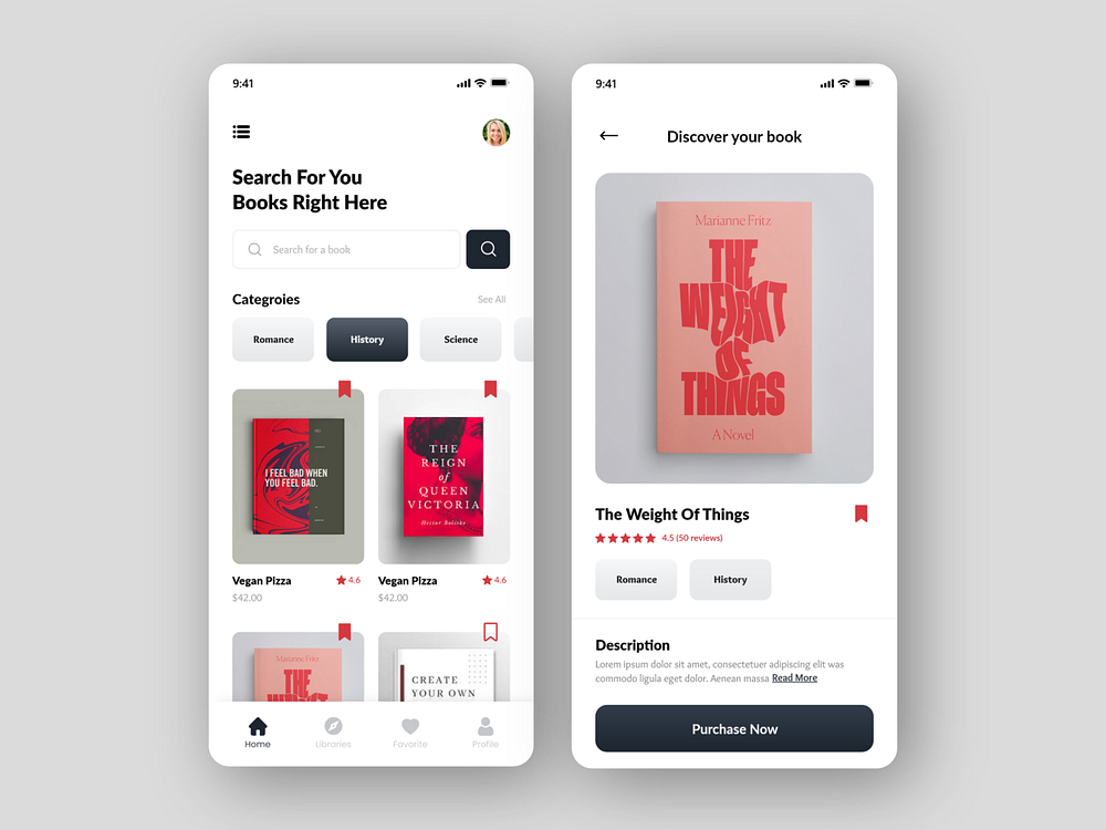 Book App UI Design by Oussama ELBAZ on Dribbble