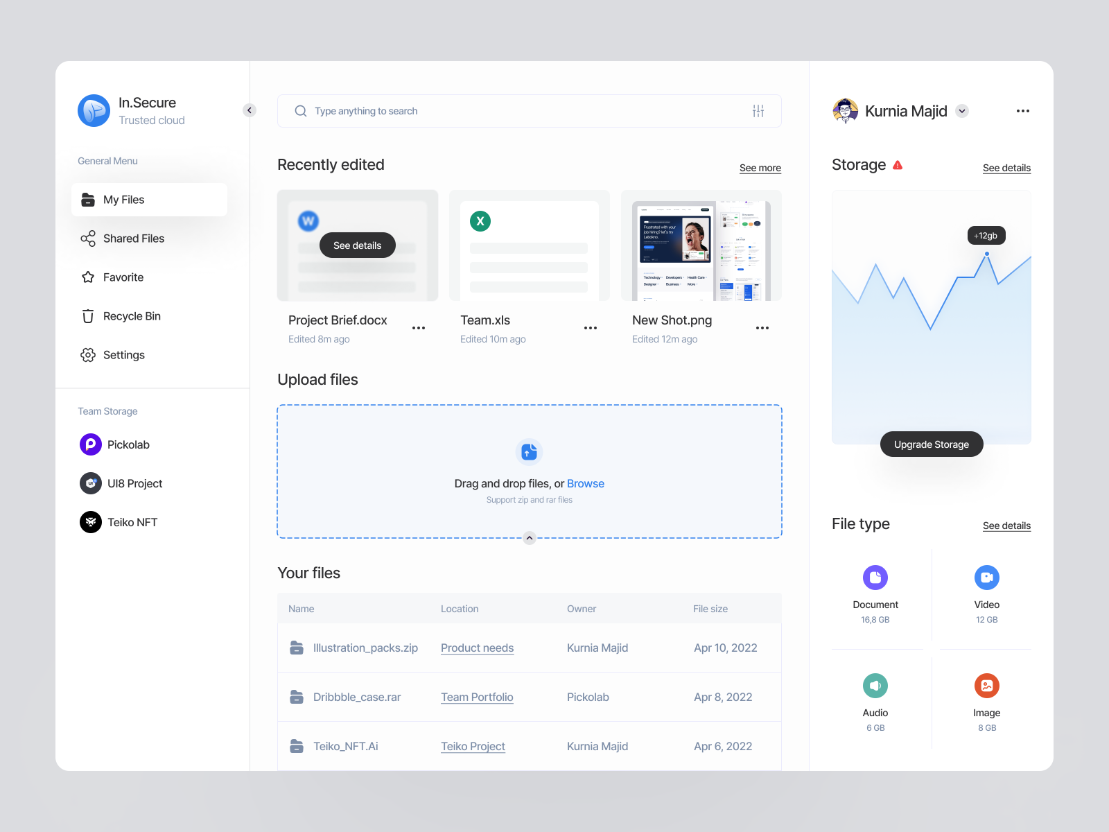 In.Secure - Cloud storage dashboard by Kurnia Majid for Pickolab Studio ...