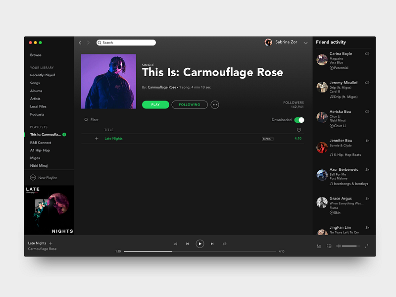 Carmouflage Rose- Late Nights, spotify mockup by sabrina zor on Dribbble