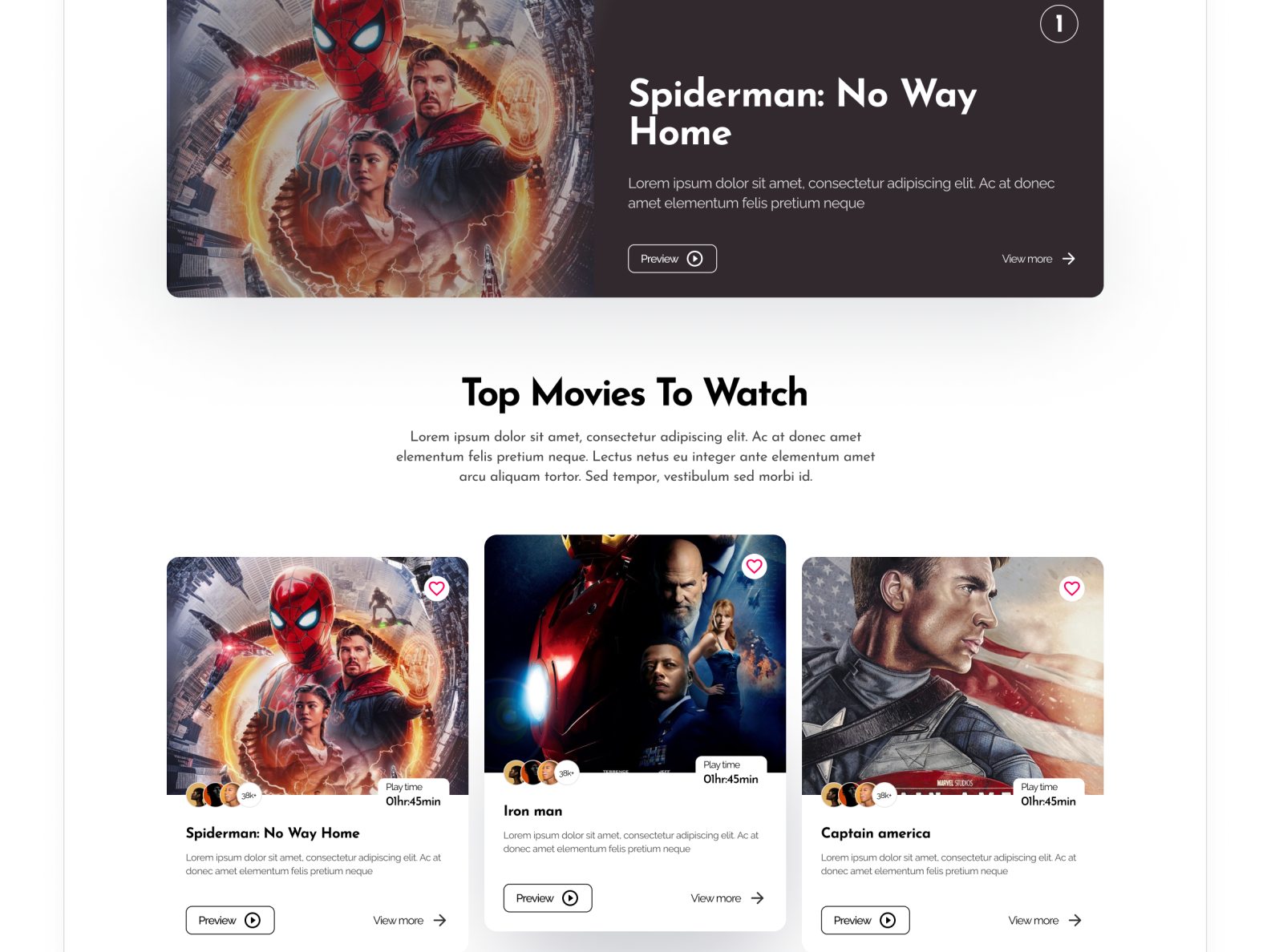 A simple page design for marvel movies with ratings by David on Dribbble