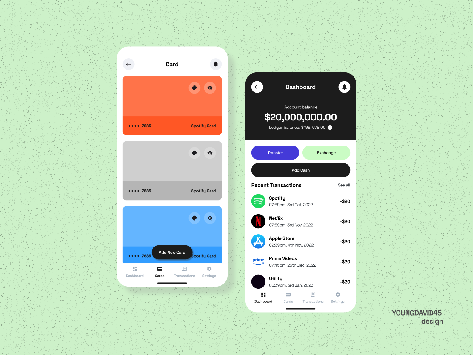 Card design by David on Dribbble