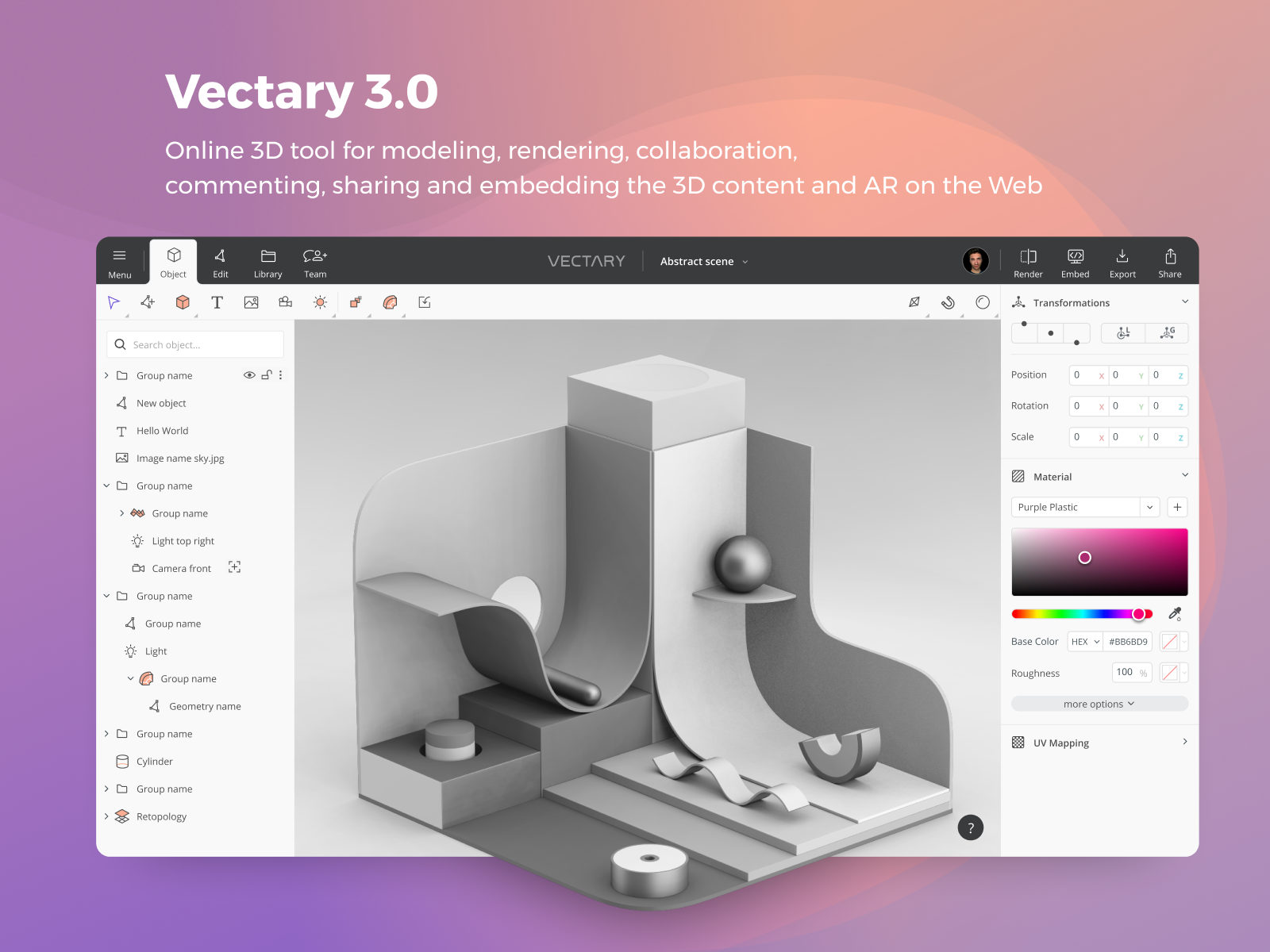 Vectary 3.0 — 3D and AR content creation tool by Milan Gladiš on Dribbble