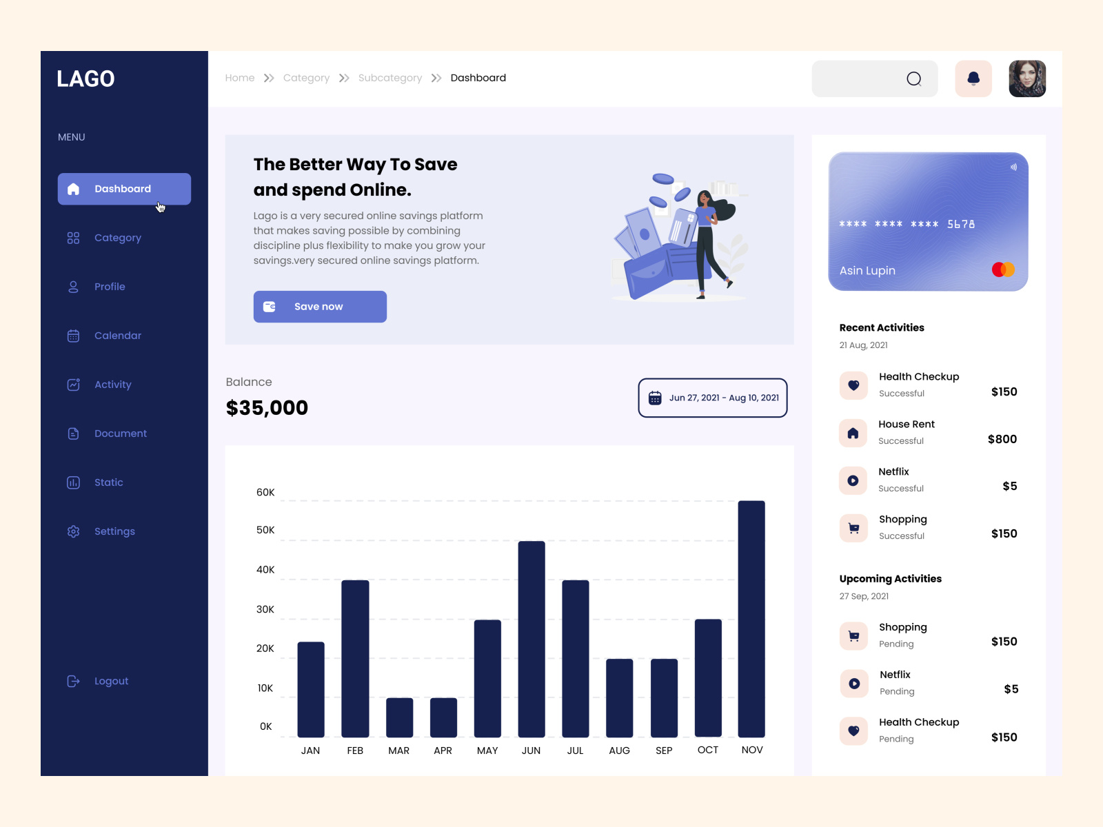 Dashboard for Lago by Otu Paul on Dribbble