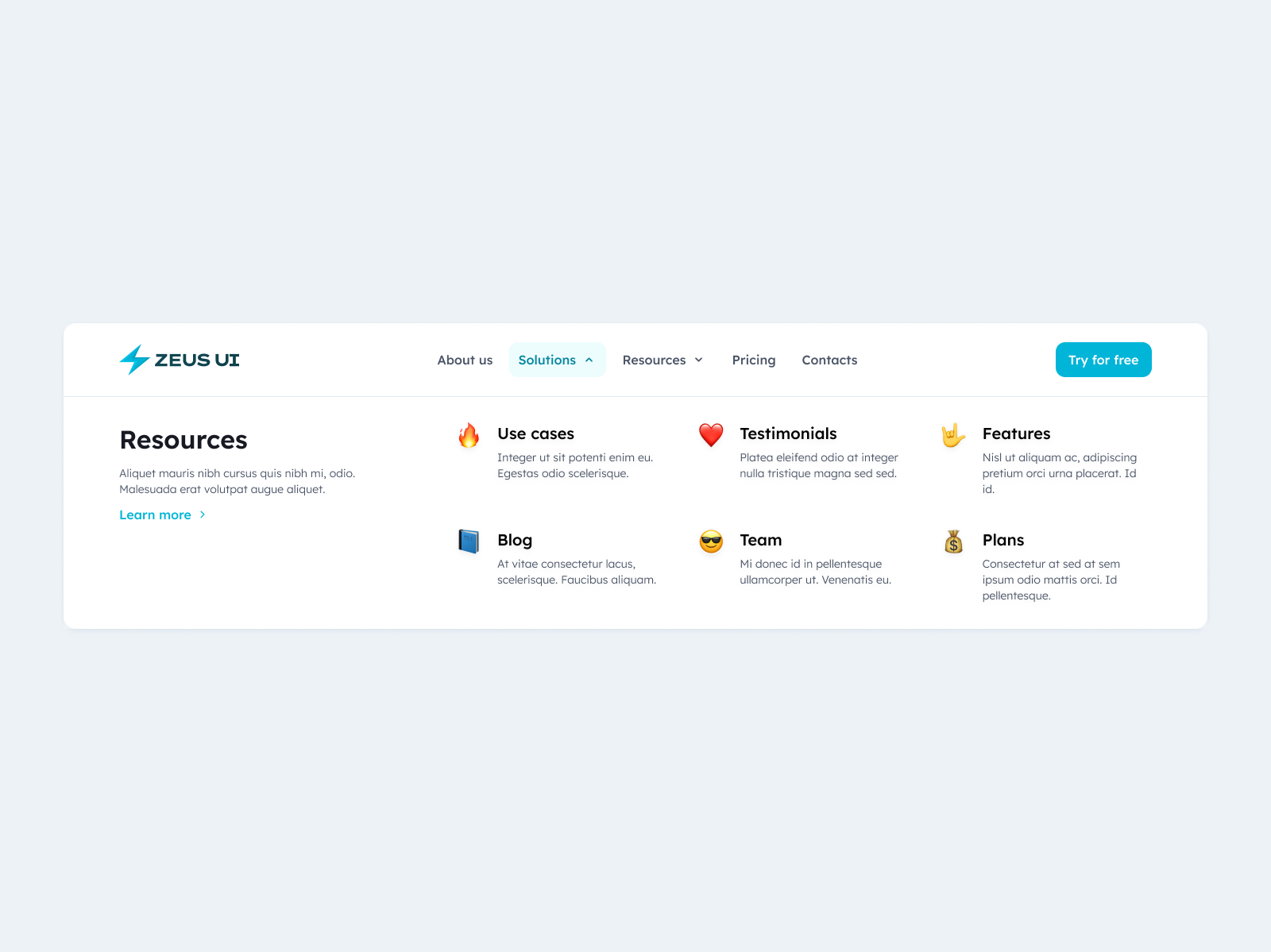 Navigation bar with menu - Zeus Web UI Kit by Nick Rybak for Setproduct ...